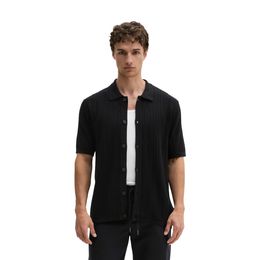 Marc O'Polo Kurzarmhemd MARC O'POLO "mit vertikaler Strickstruktur", Herren, Gr. L, Normalgr&ouml;&szlig;en, schwarz, Obermaterial: 100% Baumwolle, unifarben, regular fit normal, B&uuml;ndchen, Hemden