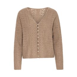 Strickpullover Ichi "Strickpullover IHLIYANNA", Damen, Gr. L, braun (fungi), Obermaterial: 37% Nylon NY. 30% Polyester PES. 27% Polyacryl PAN. 6% Elasthan EL., Pullover Strickpullover