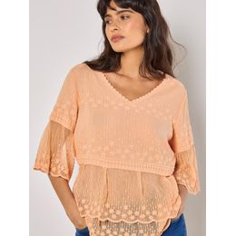 Klassische Bluse Apricot "Bluse", Damen, Gr. M/L (38/40), rot (peach), Obermaterial: 100% Baumwolle CO., bestickt, Blusen Bluse, mit Stickerei
