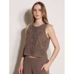 Spitzentop Apricot "Top" Gr. 34, beige (stein), Tops, Damen, XS (34), gewebt, Obermaterial: 100% Baumwolle CO., Spitzentop, Stickerei