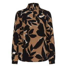 Langarmbluse Kaffe "Langarm-Bluse KAamber", Damen, Gr. 34, beige (toasted coconut, schwarz flower), Obermaterial: 100% Viskose LENZING ECOVERO CV LenzEcov., Blusen