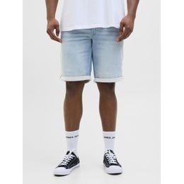 Jack & Jones PlusSize Shorts "JJIRICK JJICON I.K. SHOR", Herren, Gr. 46 (6XL), N-Gr, blau (blau denim), Denim/Jeans, Obermaterial: 81% Baumwolle, 18% Polyester, 1% Elasthan, JACK & JONES PLUSSIZE, unifarben, regular fit knielang, Hosen Shorts, mit Umschlag