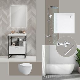 evineo ineo Bad mit M&ouml;belanlage & Lichtspiegel B: 60 cm, WC, Wanne & Dusche, inkl. Armaturen, BE-Bad-Set5#NEW,