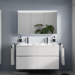 evineo ineo5 evo Unterschrank B: 120 cm mit 4 Ausz&uuml;gen, Slim-Doppelwaschtisch wei&szlig; matt, mit ineo5 evo Spiegelschrank CH,,