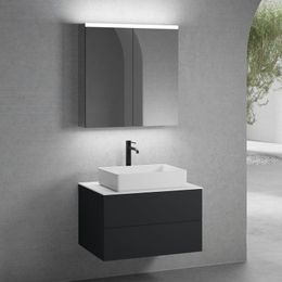 neoro n50 Unterschrank B: 80 cm mit 2 Ausz&uuml;gen, Waschtisch B: 58 cm wei&szlig; matt, mit Spiegelschrank f&uuml;r die Schweiz,,