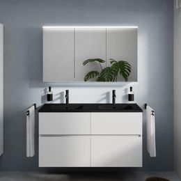 evineo ineo5 evo Unterschrank B: 120 cm mit 4 Ausz&uuml;gen, Slim-Doppelwaschtisch schwarz matt, mit ineo5 evo Spiegelschrank,,