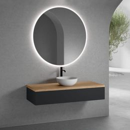 neoro n50 Unterschrank B: 140 cm mit 1 Auszug, Waschtisch &Oslash; 45 cm wei&szlig; matt, mit n30 Spiegel,, BN0106WM+BN0492BM+BN0408W1+BN0012MI,