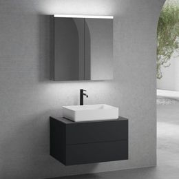neoro n50 Unterschrank B: 80 cm mit 2 Ausz&uuml;gen, Waschtisch B: 58 cm wei&szlig; matt, mit Spiegelschrank f&uuml;r die Schweiz,,