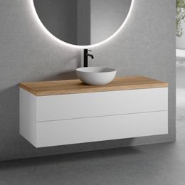 neoro n50 Unterschrank B: 140 cm mit 2 Ausz&uuml;gen, Waschtisch &Oslash; 40 cm wei&szlig; matt, mit n30 Spiegel,, BN0064WM+BN0496WM+BN0408W1+BN0012MI,