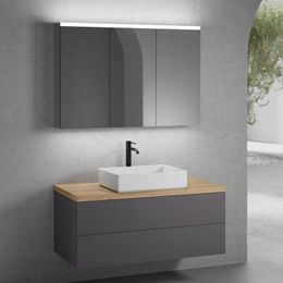 neoro n50 Unterschrank B: 120 cm mit 2 Ausz&uuml;gen, Waschtisch B: 58 cm wei&szlig; matt, mit Spiegelschrank,, BN0065WM+BN0424GR+BN0404W1+BN0475MI,