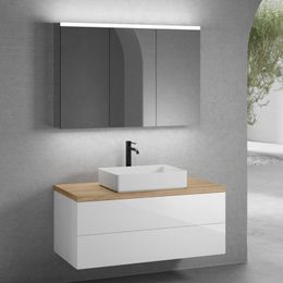 neoro n50 Unterschrank B: 120 cm mit 2 Ausz&uuml;gen, Waschtisch B: 58 cm wei&szlig; matt, mit Spiegelschrank f&uuml;r die Schweiz,,