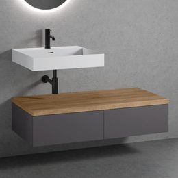 neoro n50 M&ouml;belanlage B: 120 cm mit 2 Ausz&uuml;gen, Waschtisch mit 1 Hahnloch wei&szlig; matt,, BN0137WM+2#BN0411GR+BN0404W1,
