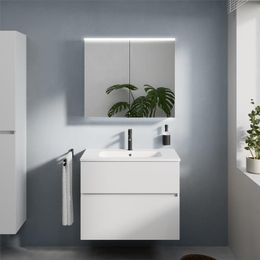 evineo ineo5 evo Unterschrank B: 80 cm mit 2 Ausz&uuml;gen, Slim-Waschtisch wei&szlig; matt, mit ineo5 evo Spiegelschrank,, BE0835WM+BE0957WH+BEA091MI+BEA095DE,