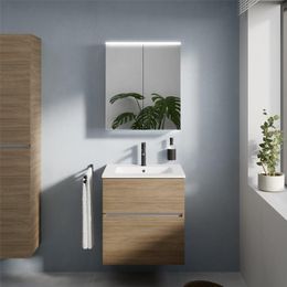 evineo ineo5 evo Unterschrank B: 60 cm mit 2 Ausz&uuml;gen, Slim-Waschtisch wei&szlig; matt, mit ineo5 evo Spiegelschrank,, BE0834WM+BE0956OA+BEA090MI+BEA094DE,