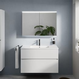 evineo ineo5 evo Unterschrank B: 100 cm mit 2 Ausz&uuml;gen, Slim-Waschtisch wei&szlig; matt, mit ineo5 evo Spiegelschrank CH,,