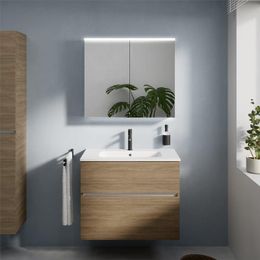 evineo ineo5 evo Unterschrank B: 80 cm mit 2 Ausz&uuml;gen, Slim-Waschtisch wei&szlig; matt, mit ineo5 evo Spiegelschrank,, BE0835WM+BE0957OA+BEA091MI+BEA095DE,
