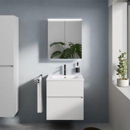 evineo ineo5 evo Unterschrank B: 60 cm mit 2 Ausz&uuml;gen, Slim-Waschtisch wei&szlig; matt, mit ineo5 evo Spiegelschrank,, BE0834WM+BE0956WM+BEA090MI+BEA094DE,