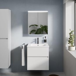 evineo ineo5 evo Unterschrank B: 60 cm mit 2 Ausz&uuml;gen, Slim-Waschtisch wei&szlig; matt, mit ineo5 evo Spiegelschrank CH,,