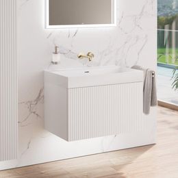 neoro n50 stripes Unterschrank B: 80 cm mit 1 Auszug, warmwei&szlig; profiliert, Waschtisch cube, BN0492BWM+BN0134WM,