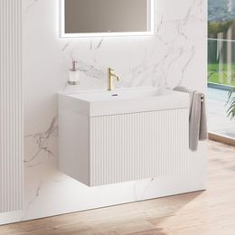 neoro n50 stripes Unterschrank B: 80 cm mit 1 Auszug, warmwei&szlig; profiliert, Waschtisch cube, BN0492BWM+BN0138WM,
