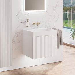 neoro n50 stripes Unterschrank B: 60 cm mit 1 Auszug, warmwei&szlig; profiliert, Waschtisch cube, BN0491BWM+BN0147WM,