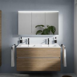evineo ineo5 evo Unterschrank B: 120 cm mit 2 Ausz&uuml;gen, Slim-Doppelwaschtisch wei&szlig; matt, mit ineo5 evo Spiegelschrank CH,,