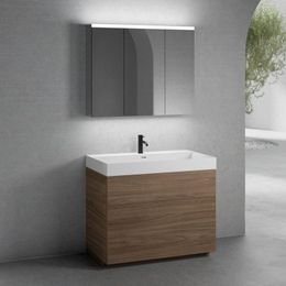 neoro n50 Unterschrank B: 100 cm mit 2 Ausz&uuml;gen, Waschtisch mit 1 Hahnloch wei&szlig; matt, mit Spiegelschrank f&uuml;r die Schweiz,, BN0139WM+BN0443WL+BN0487MI,