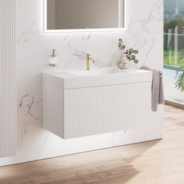 neoro n50 stripes Unterschrank B: 100 cm mit 1 Auszug, warmwei&szlig; profiliert, Waschtisch area, BN0493BWM+BN0154WM,