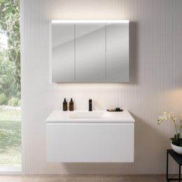 rivea Dia Unterschrank B: 101 cm mit 1 Auszug, Waschtisch mit 1 Hahnloch wei&szlig; matt, mit n50 Spiegelschrank f&uuml;r die Schweiz,,