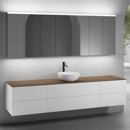 neoro n50 M&ouml;belanlage B: 220 cm mit 6 Ausz&uuml;gen, Waschtisch &Oslash; 40 cm wei&szlig; matt, mit Spiegelschrank,,