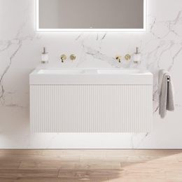 neoro n50 stripes Unterschrank B: 120 cm mit 1 Auszug, warmwei&szlig; profiliert, Doppelwaschtisch area, BN0494BWM+BN0161WM,