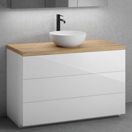 neoro n50 Unterschrank B: 120 cm mit 3 Ausz&uuml;gen, Waschtisch &Oslash; 45 cm wei&szlig; matt,, BN0106WM+BN0454WH+BN0404W1,