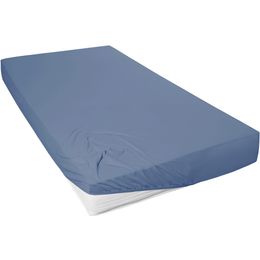 Spannbettlaken Primera "Mako-Feinjersey Spannbetttuch", blau, L:200cm, Mako-Jersey, Obermaterial: 100% Baumwolle, Bettlaken, Spannbettlaken, Geeignet f&uuml;r Standardmatratzen bis 22 cm, 100% Baumwolle