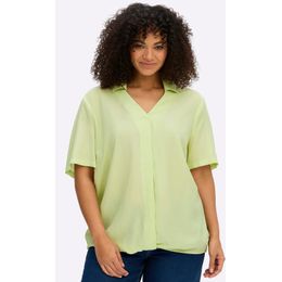 Longbluse sheego, Damen, Gr. 50, pistazie, 85% Viskose, 15% Polyamid, unifarben, V-Ausschnitt, Blusen Longbluse