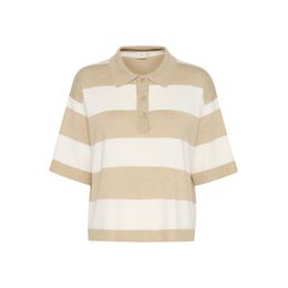 Strickpullover Kaffe "Strickpullover KAlizza", Damen, Gr. L, beige (feather gray m., chalk stripe), Obermaterial: 80% Viskose CV. 20% Nylon NY., Pullover Strickpullover