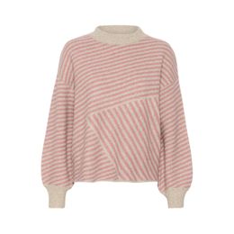 Strickpullover Kaffe "Strickpullover KAverana", Damen, Gr. M, beige (feather gray meliert, rosa), Obermaterial: 46% Polyacryl PAN. 45% Nylon NY. 5% Wolle mw. 4% Elasthan EL., Pullover Strickpullover