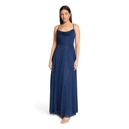 Abendkleid Vera Mont "Damen mit Wasserfallausschnitt", Damen, Gr. 32, Normalgr&ouml;&szlig;en, dunkelblau, grau, Netz, Obermaterial: 100% Polyester. Futter: 100% Polyester, festlich, Basic schmal lang, Wasserfallausschnitt, Kleider Abendkleid, Glitzer