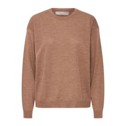 Strickpullover Pulz Jeans "Strickpullover PZSADIE", Damen, Gr. XL, braun (bison melange), Obermaterial: 100% Wolle WO., Pullover Strickpullover