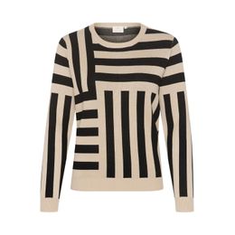 Strickpullover Kaffe "Strickpullover KAtilde", Damen, Gr. XXL, beige (feather gray, schwarz stripe), Obermaterial: 80% Viskose CV. 20% Nylon NY., Pullover Strickpullover