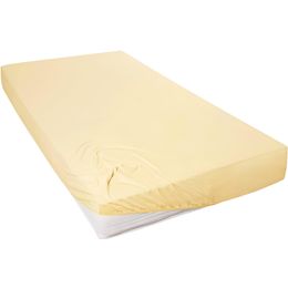 Spannbettlaken Primera "Mako-Feinjersey Spannbetttuch", orange (pfirsich), B:90cm L:200cm, Mako-Jersey, Obermaterial: 100% Baumwolle, Bettlaken, Spannbettlaken, Geeignet f&uuml;r Standardmatratzen bis 22 cm, 100% Baumwolle