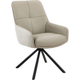 Armlehnstuhl Hela "FARO", cappuccino, beige, schwarz, cappuccino, B:61,5cm H:89,5cm T:67cm, Leder, Metall, Polyester, Stoff, St&uuml;hle, Armlehnstuhl, 360 drehbar, Materialkombi, Echtleder, Armlehnen