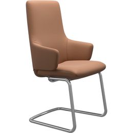 Polsterstuhl stressless "Laurel", braun (latte batick, chrom gl&auml;nzend), B:58cm H:105cm T:60cm, Leder BATICK: BATICK ist ein leicht korrigiertes, durchgef&auml;rbtes und genarbtes M&ouml;belleder, bei dem die meisten Unebenheiten und Spuren in der Regel entfernt wurden., St&uuml;hle, Polsterstuhl, High Back mit Armlehne, Gr&ouml;&szlig;e L, mit Beinen aus Stahl in Chrom