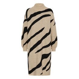 Midikleid Kaffe "Kleid KAwilma", Damen, Gr. XS, N-Gr, beige (feather g. mel, schwarz stripe), Obermaterial: 46% Polyacryl PAN. 45% Nylon NY. 5% Wolle mw. 4% Elasthan EL., Kleider Midikleid