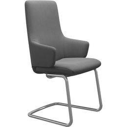 Polsterstuhl stressless "Laurel", grau (dunkelgrau dinamica, chrom gl&auml;nzend), B:58cm H:105cm T:60cm, Microfaser DINAMICA (88% Polyester, 12% Polyurethan), St&uuml;hle, Polsterstuhl, High Back mit Armlehne, Gr&ouml;&szlig;e L, mit Beinen aus Stahl in Chrom