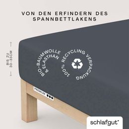 Spannbettlaken Schlafgut "PREMIUM Mako-Zwirn-Jersey, 220 g/m&sup2;, 95% Bio-Baumwolle, 5% Elasthan", grau (grau deep), 1 Stk., Mako-Zwirn-Jersey, 120-130x200-220 30cm, Mako-Zwirn-Jersey, Obermaterial: 95% Baumwolle, 5% Elasthan, Bettlaken, Spannbettlaken, Bettlaken bis 30 cm H&ouml;he, PREMIUM-Qualit&auml;t langlebig, perfekter Sitz