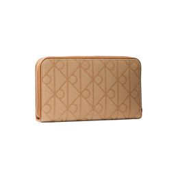 Geldb&ouml;rse Calvin Klein "EMBLEM AOP JCQRD PASSPORT WALLET", Damen, beige, Textil, Kleinlederwaren, Damen Geldbeutel, Portemonnaie mit Rei&szlig;verschluss