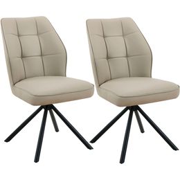 4-Fu&szlig;stuhl Hela "BRAGA", beige (cappuccino, schwarz, cappuccino), B:50,5cm H:90cm T:68cm, Leder, Metall, Stoff, St&uuml;hle, XL Sitzbreite, 360 drehbar mit Auto-Return, Echtleder