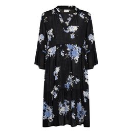 Midikleid Kaffe "Kleid KAedita", Damen, Gr. 38, N-Gr, schwarz (schwarz, blau flower print), Obermaterial: 100% Viskose LENZING ECOVERO CV LenzEcov., Kleider Midikleid