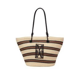 Marc O'Polo Shopper MARC O'POLO "mit edlen Echtleder-Details", Damen, Gr. B/H/T: 14cm x 29cm x 14cm, light raffia, Papierstroh, unifarben, Taschen Shopper