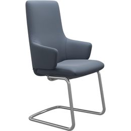 Polsterstuhl stressless "Laurel", blau (sparrow blau paloma, chrom gl&auml;nzend), B:58cm H:105cm T:60cm, Leder PALOMA: PALOMA ist ein durchgef&auml;rbtes Semianilin-M&ouml;belleder mit nat&uuml;rlicher Narbung., St&uuml;hle, Polsterstuhl, High Back mit Armlehne, Gr&ouml;&szlig;e L, mit Beinen aus Stahl in Chrom